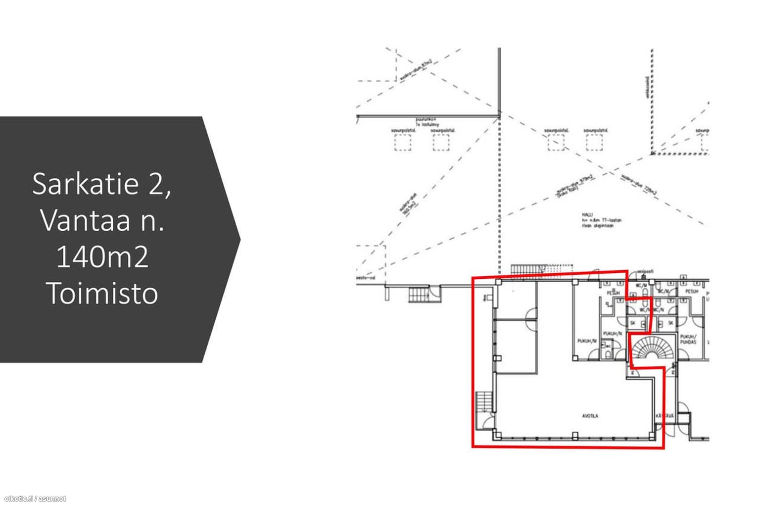 140 m² Sarkatie 2, 01720 Vantaa Toimistotila Yksiö vuokrattavana ...